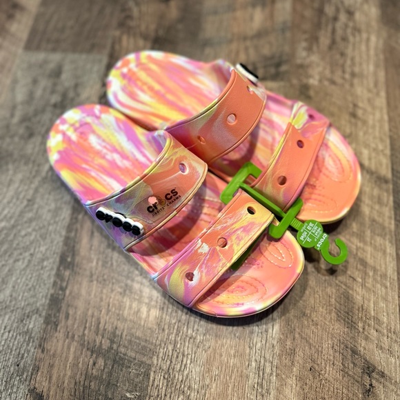 CROCS | Shoes | Crocs Marbled Papaya 2 Strap Sandals | Poshmark